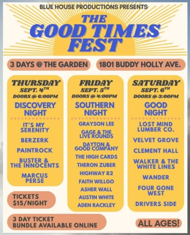 Blue House Productions Presents: The Good Times Fest @ The Garden – Lubbock Cultural District