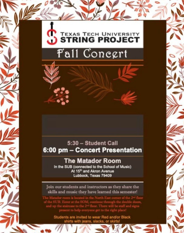 TTU String Project Fall Concert @ Texas Tech School of Music SUB | The ...